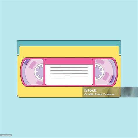 Vhs 카세트 비디오 테이프 기록 시스템 8090년대 스타일 구식 테이프 레트로 빈티지 커버 벡터 만화 그림입니다 1990 1999 년에 대한 스톡 벡터 아트 및 기타