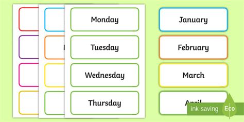 Free Printable Days Of The Week Months Of The Year Labels