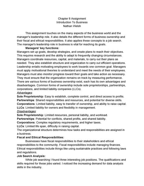 Chapter 8 Assignment Chapter 8 Assignment Introduction To Business