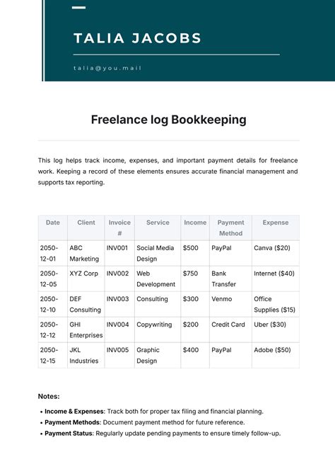 Freelance Bookkeeping Template To Edit Online