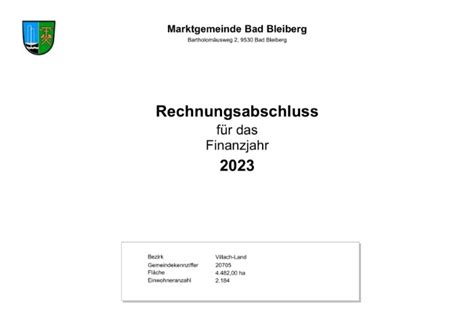 Rechnungsabschluss 2023 Marktgemeinde Bad Bleiberg