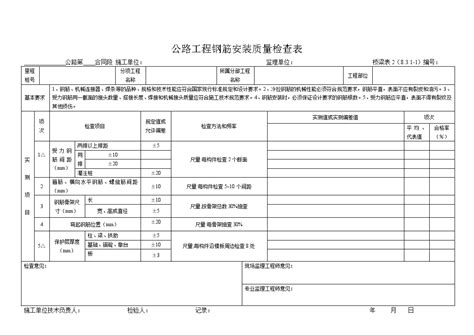 公路工程钢筋安装质量检查表doc路桥工程土木在线