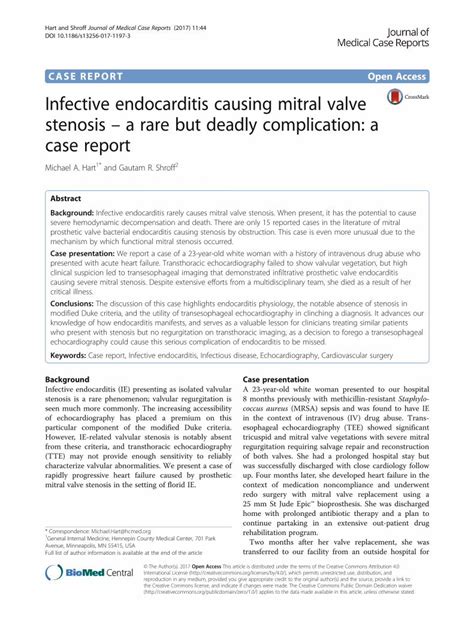 Pdf Infective Endocarditis Causing Mitral Valve Stenosis A