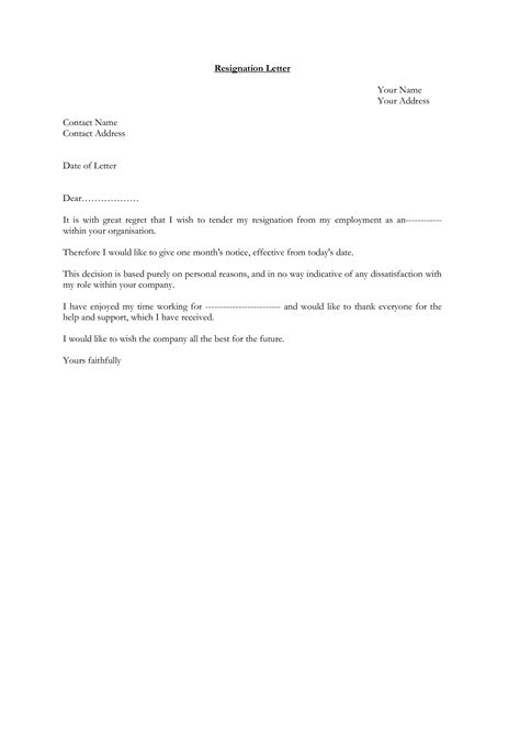 Draft Letter Of Resignation Template