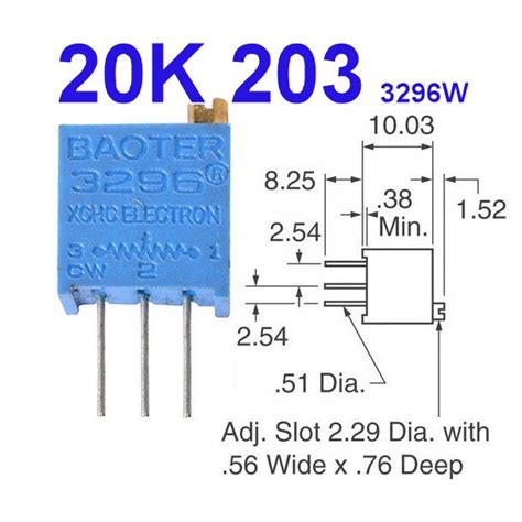 5ชิ้นvr เกือกม้า 20 Kohm 203 3296w Trimpot Variable Resistor