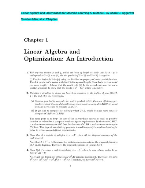 Linear Algebra And Optimization For Machine Learning A Textbook By C