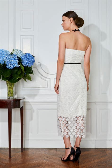 Adeline Modern White Lace Tea Length Bridal Shower And Wedding Dress