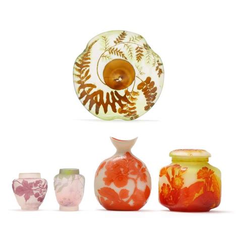 Emile Galle Five Cameo Glass Objects Lot 5051 Decorative Art