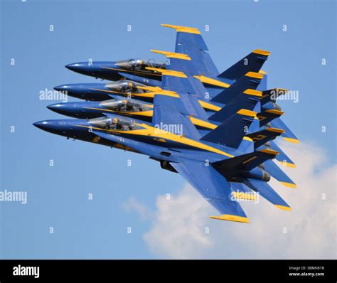 The Blue Angels Demonstration Team Of The Us Navy Flying In Close