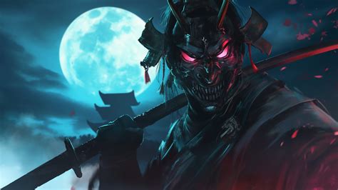 Moonlit Oni Samurai Wielding A Katana Backiee