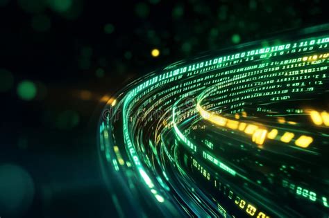 a mesmerizing display of swirling binary code digits illuminates the dark surroundings