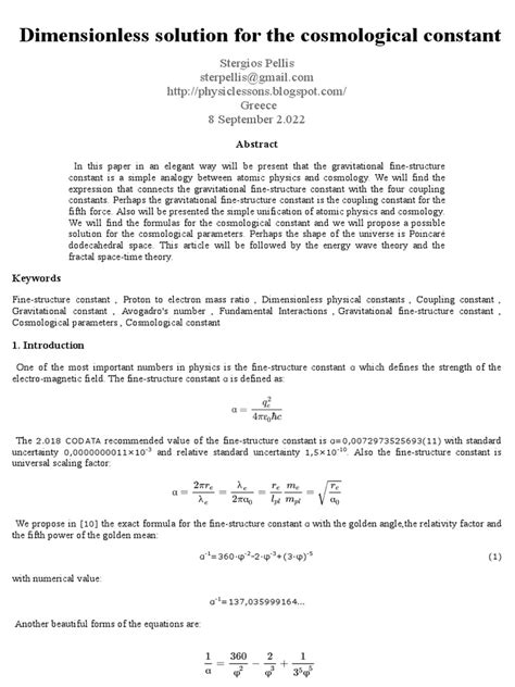 Dimensionless Solution For The Cosmological Constant Pdf Quark Dimensionless Solution For The Cosmological Constant Pdf Quark