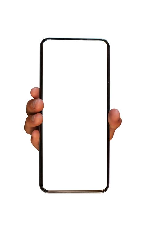 mão segurando o celular tela em branco isolada em fundo