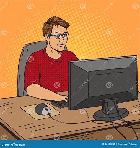 Software Developer At Work Comic Book Style Vector Stock Vector Illustration Of Bright