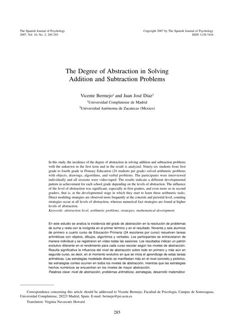 Pdf The Degree Of Abstraction In Solving Addition And Subtraction