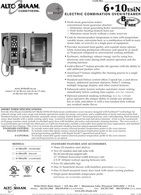 Alto Shaam 6 10Esin Users Manual 833 750 THII U