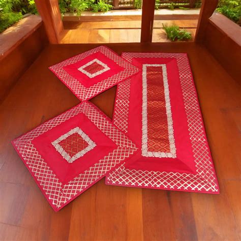 Red And Yellow Runner Traditional Handcrafted Indian Seating Mat The