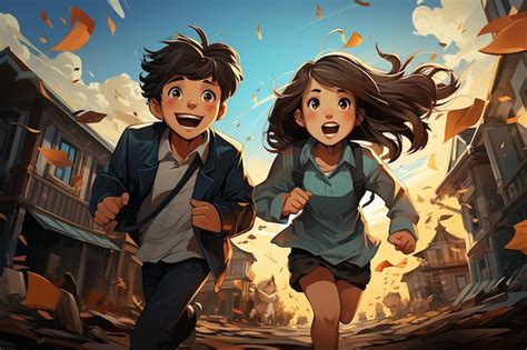 Premium Ai Image Colorful Vector Art Of A Mischievous Duo Of Siblings