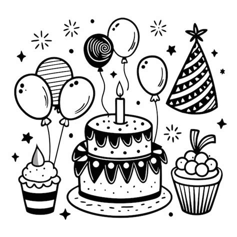 풍선 과 컵케이크 가 들어 있는 생일 케이크 프리미엄 Ai 생성 벡터