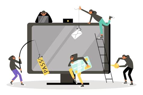 사이버 공격 및 피싱 추상적 인 개념 평면 벡터 일러스트 레이 션 흰색 배경에 고립 프리미엄 벡터