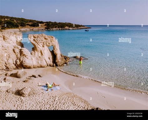 Tropical Beach Of Voulisma Beach Istron Crete Greece Couple On