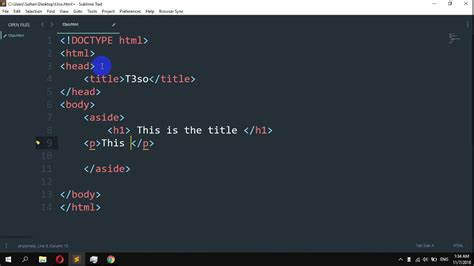 how to create an html document which uses aside element youtube