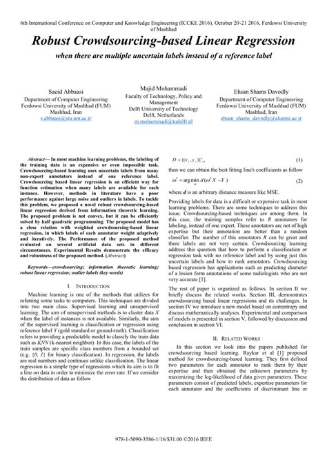 Pdf Robust Crowdsourcing Based Linear Regression When There Are