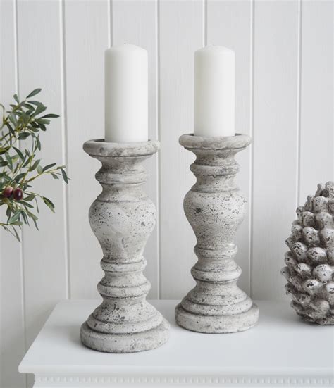 Grey Aged Stone Candle Holder New England Style Accessories