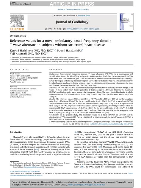 Pdf Reference Values For A Novel Ambulatory Based Frequency Domain T Wave Alternans In