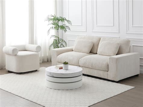 Table Basse Pivotante Ronde Avec 1 Niche Mdf Effet Marbre Blanc Janita