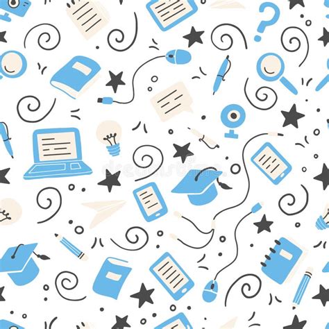 Hand Drawn Seamless Pattern Of Online Education Elements Vector Stock