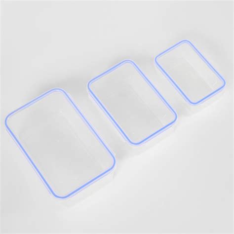 Ohs Rectangle Plastic Tupperware Set 3 Piece Clear