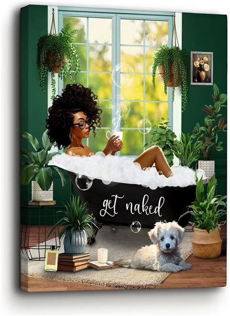 Bathroom Decor African American Wall Art Black Girl In Bathtub Canvas