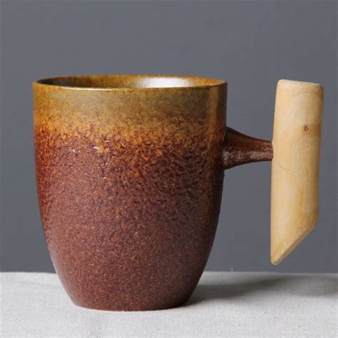 Vintage Ceramic Mug Japanese Style Mug With Wood Handle Etsy