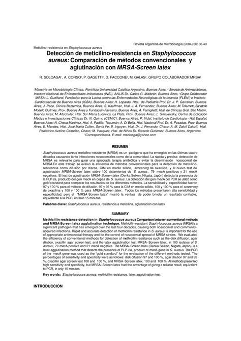 Pdf Methicillin Resistance Detection In Staphylococcus Aureus