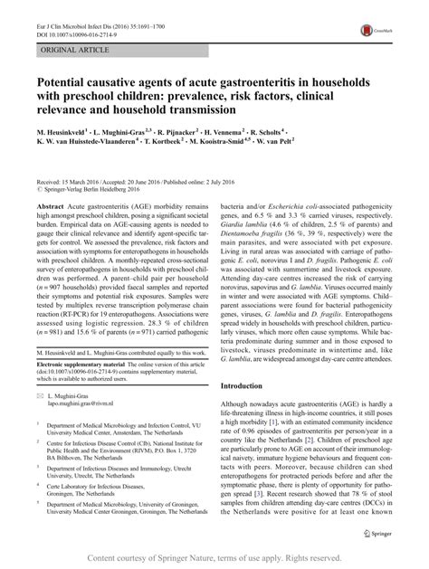 Potential Causative Agents Of Acute Gastroenteritis In Households With