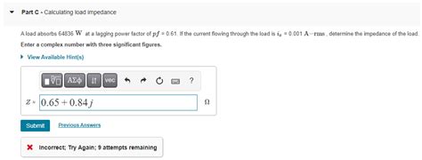 solved part c calculating load impedance aload absorbs