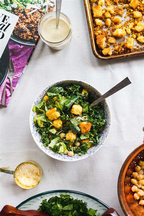 Tahini Kale Caesar Salad With Cornbread Croutons