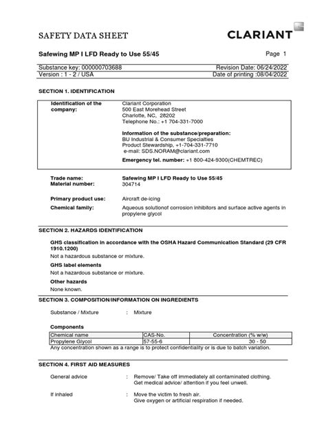 Safety Data Sheet Safewing Mp I Lfd Ready To Use 55 45 Pdf