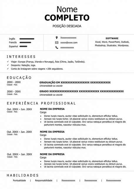 Exemplo de Currículo bem Feito para Editar Modelo CV Grátis