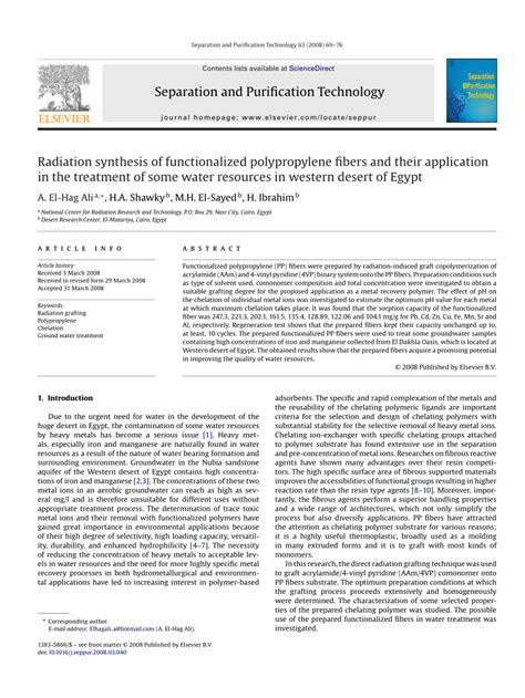 Pdf Radiation Synthesis Of Functionalized Polypropylene Fibers And