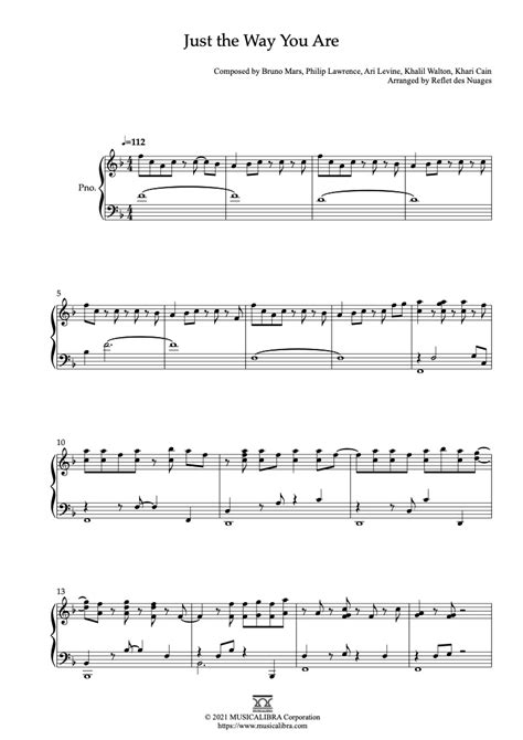 Piano Solo 楽譜 Just The Way You Are By Bruno Mars ピアノ 編曲 楽譜