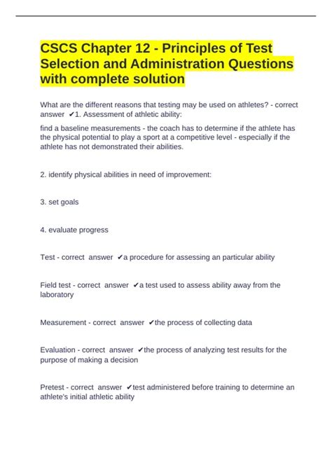 CSCS Chapter Principles Of Test Selection And Administration Questions With Complete