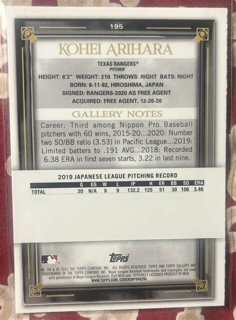 Topps Gallery KOHEI ARIHARA RC Rookie Texas Rangers EBay