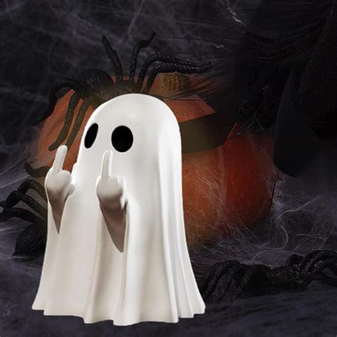 Ivy Bronx Halloween Ghost Figurine Spooky Resin Middle Finger Statue