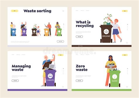 Waste Management Sorting And Recycling Concept For Set Of Landing Page