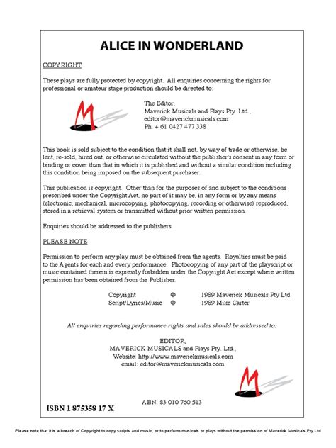 Alice In Wonderland Sample Script ёmaverick Musicals And Plays Pdf