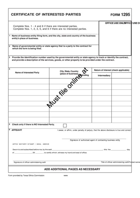 Form 1295 Texas Fillable Printable Forms Free Online