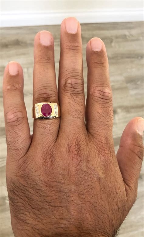 293 Carat Mens Ruby Diamond 14 Karat Yellow Gold Ring For Sale At