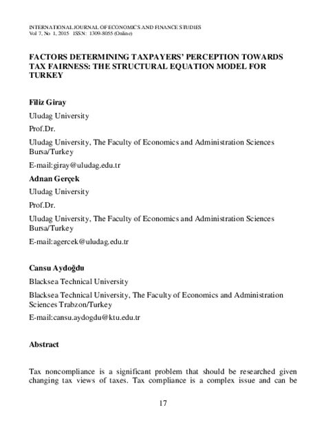 Factors Determining Taxpayers Perception Towards Tax Fairness The